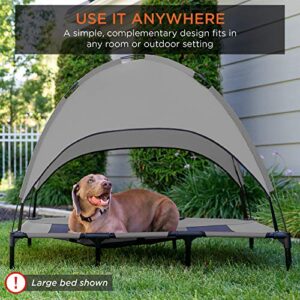 Best Choice Products 30in Elevated Cooling Dog Bed, Outdoor Raised Mesh Pet Cot w/Removable Canopy Shade Tent, Carrying Bag, Breathable Fabric - Gray