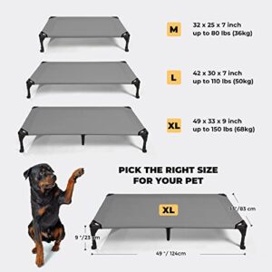 Veehoo Cooling Elevated Dog Bed, Outdoor Raised Dog Cots Beds with Washable & Breathable Mesh, No-Slip Rubber Feet, Portable Chewproof Pet Bed for Indoor & Outdoor, X-Large, Grey