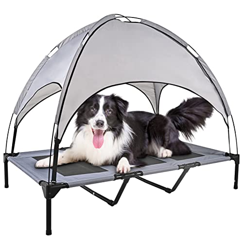 Midrising Elevated Dog Bed with Canopy,Outdoor Dog Bed with Removable Canopy,Portable Raised Pet Cot for Camping or Beach,Extra Carrying Bag(XL50 x31 x43,Grey)