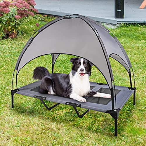 Midrising Elevated Dog Bed with Canopy,Outdoor Dog Bed with Removable Canopy,Portable Raised Pet Cot for Camping or Beach,Extra Carrying Bag(XL50 x31 x43,Grey)