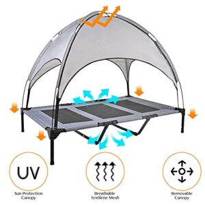 Midrising Elevated Dog Bed with Canopy,Outdoor Dog Bed with Removable Canopy,Portable Raised Pet Cot for Camping or Beach,Extra Carrying Bag(XL50 x31 x43,Grey)