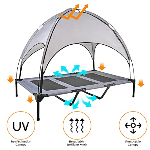 Midrising Elevated Dog Bed with Canopy,Outdoor Dog Bed with Removable Canopy,Portable Raised Pet Cot for Camping or Beach,Extra Carrying Bag(XL50 x31 x43,Grey)