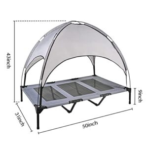 Midrising Elevated Dog Bed with Canopy,Outdoor Dog Bed with Removable Canopy,Portable Raised Pet Cot for Camping or Beach,Extra Carrying Bag(XL50 x31 x43,Grey)