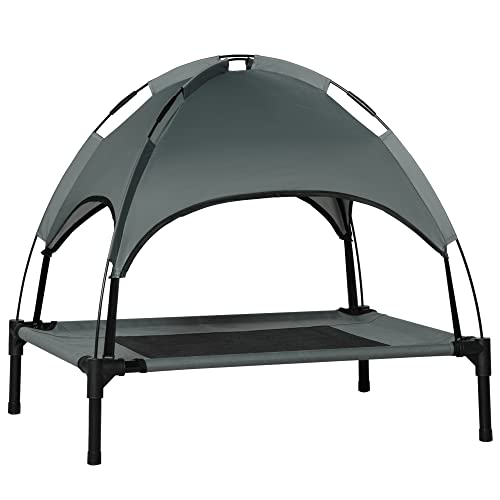 PawHut Elevated Portable Dog Cot Cooling Pet Bed With UV Protection Canopy Shade, 30 inch