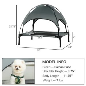 PawHut Elevated Portable Dog Cot Cooling Pet Bed With UV Protection Canopy Shade, 30 inch