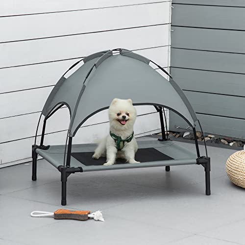 PawHut Elevated Portable Dog Cot Cooling Pet Bed With UV Protection Canopy Shade, 30 inch