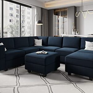 Belffin Modular Velvet Sectional Sofa with Storage Seat Oversized U Shaped Couch with Reversible Chaise Sofa Set with Ottoman Blue