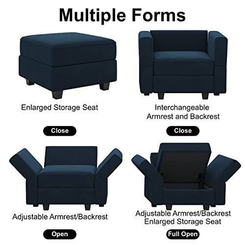 Belffin Modular Velvet Sectional Sofa with Storage Seat Oversized U Shaped Couch with Reversible Chaise Sofa Set with Ottoman Blue