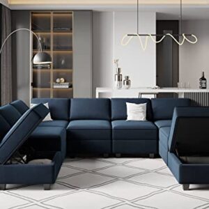 Belffin Modular Velvet Sectional Sofa with Storage Seat Oversized U Shaped Couch with Reversible Chaise Sofa Set with Ottoman Blue