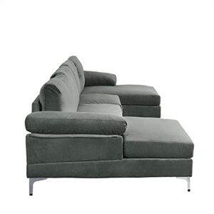 Casa Andrea Milano Modern Large Velvet Fabric U-Shape Sectional Sofa, Double Extra Wide Chaise Lounge Couch, Fossil