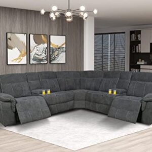 Manual Reclining Sectional Sofa Set Premium Fabric Recliner Corner Sectional Couch with Console & Cup Holders for Living Room…