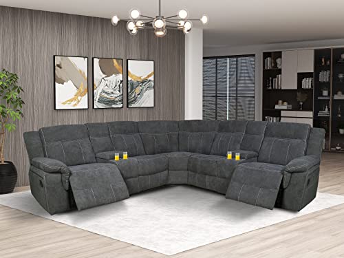 Manual Reclining Sectional Sofa Set Premium Fabric Recliner Corner Sectional Couch with Console & Cup Holders for Living Room…