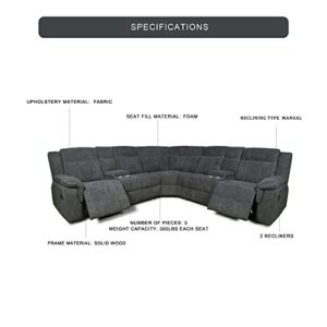 Manual Reclining Sectional Sofa Set Premium Fabric Recliner Corner Sectional Couch with Console & Cup Holders for Living Room…