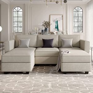 belffin modular sectional sofa with double chaise velvet u shaped sofa reversible sectional couch with storage grey