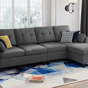 HONBAY Reversible Sectional Sofa L-Shape Sofa Convertible Couch 4-Seater Sofas Sectional for Apartment Dark Grey