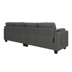 HONBAY Reversible Sectional Sofa L-Shape Sofa Convertible Couch 4-Seater Sofas Sectional for Apartment Dark Grey