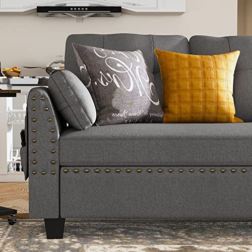 HONBAY Reversible Sectional Sofa L-Shape Sofa Convertible Couch 4-Seater Sofas Sectional for Apartment Dark Grey