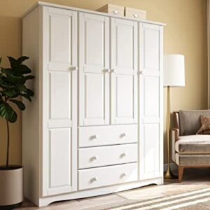 Palace Imports 100% Solid Wood Family Wardrobe/Armoire/Closet, White. 3 Clothing Rods Included. NO Shelves Included. Optional Shelves Sold Separately. 60.25" w x 72" h x 20.75" d