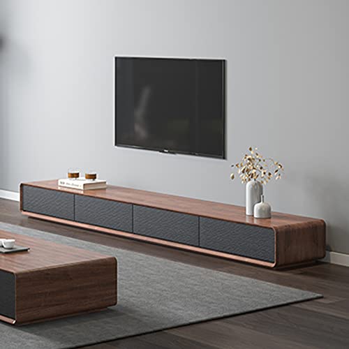 POVISON Modern TV Stand, Media Console with 4 Drawers, Soild Wood Entertainment Center for Up to 75 Inch TV, Fully-Assembled, Black & Walnut Veneer, 78.74"