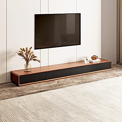 POVISON Modern TV Stand, Media Console with 4 Drawers, Soild Wood Entertainment Center for Up to 75 Inch TV, Fully-Assembled, Black & Walnut Veneer, 78.74"