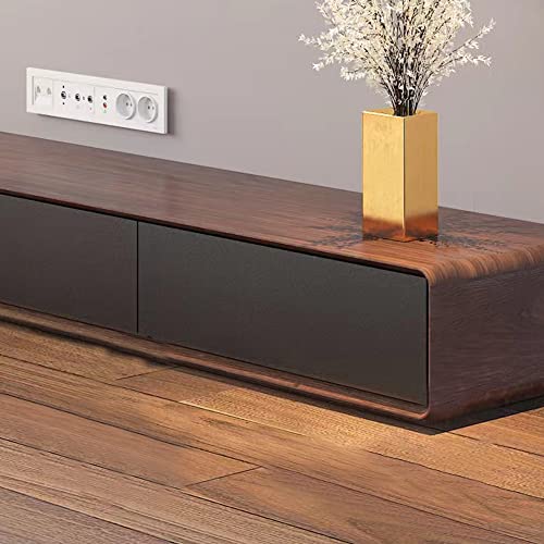 POVISON Modern TV Stand, Media Console with 4 Drawers, Soild Wood Entertainment Center for Up to 75 Inch TV, Fully-Assembled, Black & Walnut Veneer, 78.74"