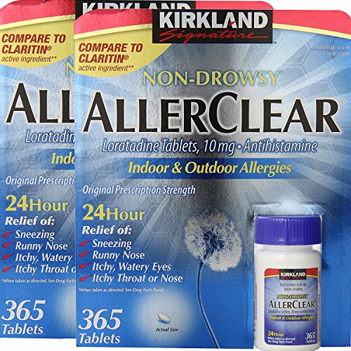 Kirkland Signature Non Drowsy Allerclear Loratadine Tablets, Antihistamine, 10mg, 365-Count - Pack of 2