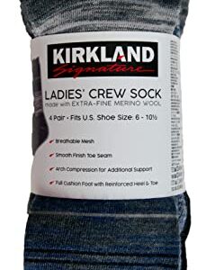 Kirkland Signature Ladies' Crew Socks Extra-Fine Merino Wool, Blue, 4 Pairs