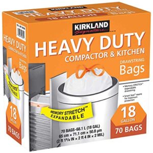 kirkland signature compactor bags, 18 gallon, smart fit gripping drawstring,, white, 1 pack (70 count)