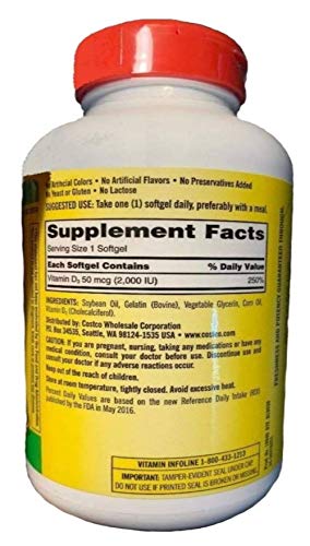 Kirkland Signature Maximum Strength Vitamin D3 2000 I.U. 600 Softgels, Bottle Personal Healthcare / Health Care