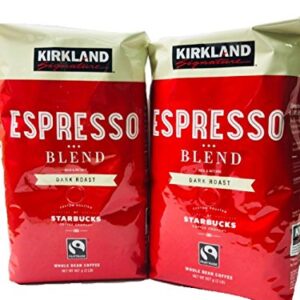 (Pack of 2) Kirkland Signature Dark Roast ESPRESSO BLEND Coffee Roasted By Starbucks 32 Oz. Bag