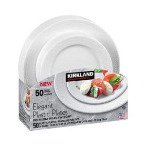 Kirkland Signature Elegant Plastic Plates Premium Heavy Weight Size ( 7.5"/10.25") 50Count