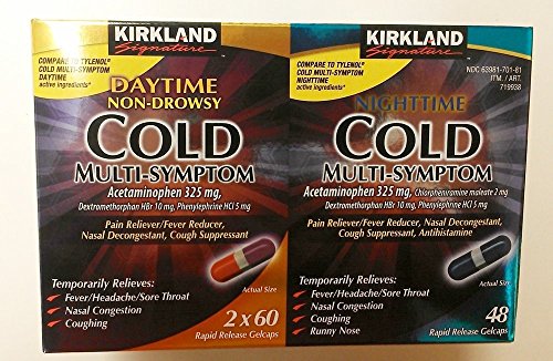 Kirkland Signature Multi-Symptom Cold Day2 X 60ct & Night 48ct Rapid Release Gelcap, 0.53 Pound