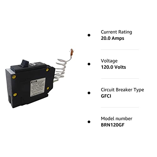 EATON BRN120GF Br Gfci, 5ma, 1 Pole, 10kaic, 20a, Pigta