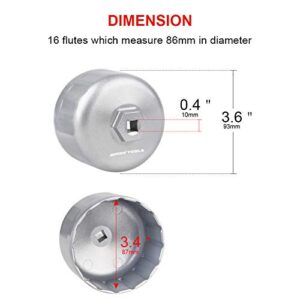 JDMON 86mm 16 Flute Oil Filter Wrench Compatible with Volvo and BMW-Cartridge Style Housing Caps