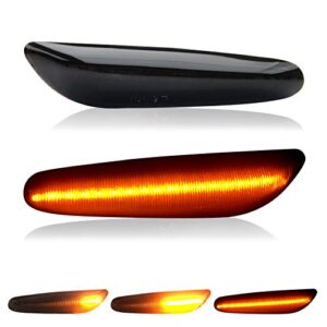 d-lumina sequential led side marker turn signal lights compatible with bmw e90 e91 e92 e93 e46 e53 e60 e61 x3 e83 x 1 e84 e81 e82 e87 e88, smoked lens sidemarker dynamic amber lamps pack of 2