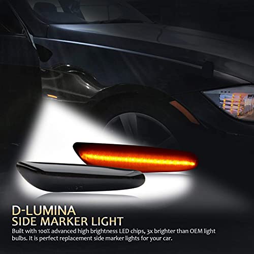 D-Lumina Sequential LED Side Marker Turn Signal Lights Compatible with BMW E90 E91 E92 E93 E46 E53 E60 E61 X3 E83 X 1 E84 E81 E82 E87 E88, Smoked Lens Sidemarker Dynamic Amber Lamps Pack of 2