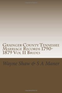 grainger county tennessee marriage records 1790-1879 vol ii brides: grainger co marriage bonds; license; 1790 thru 1879 [inclusive]