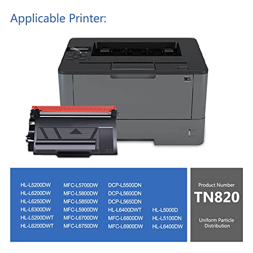 LOMENTICS TN820 TN 820 Toner Cartridge Replacement for Brother TN-820 Toner HL-L6200DWT L6200DW MFC-L5900DW HL-L5200DWT L5200DW L6200DWT MFC-L5800DW L5700DW L6800DW Printers (TN820 2PK, Black)