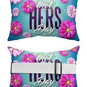 Recliner Head Pillow Ledge Loungers Chair Pillows with Insert Mother'S Day Pink Daisy Blue Lumbar Pillow with Adjustable Strap Outdoor Waterproof Patio Pillows for Beach Pool Chair, 2 PCS