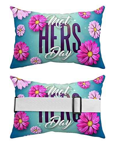 Recliner Head Pillow Ledge Loungers Chair Pillows with Insert Mother'S Day Pink Daisy Blue Lumbar Pillow with Adjustable Strap Outdoor Waterproof Patio Pillows for Beach Pool Chair, 2 PCS