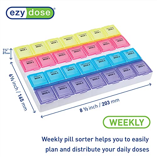 Ezy Dose 28-Day Monthly Pill Medtime Planner Organizer Case 4 Week Daily Supplement Vitamin Box (28 Day - 2 Pack)