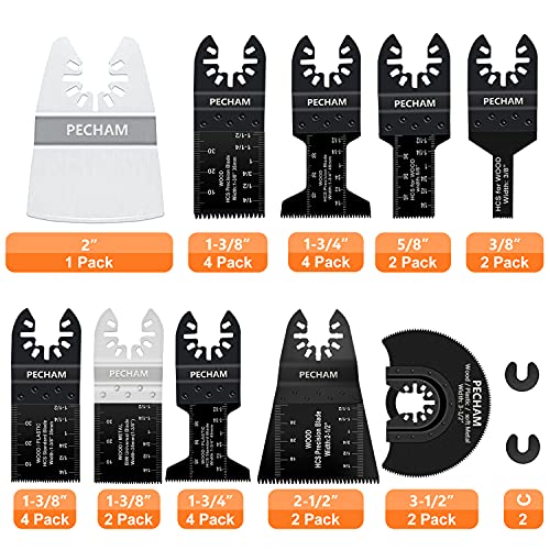 PECHAM 29PCS Universal Wood Metal Oscillating Multitool Quick Release Saw Blades Fit Porter Cable Black & Decker Rockwell Ridgid Ryobi Milwaukee DeWalt Chicago Craftsman