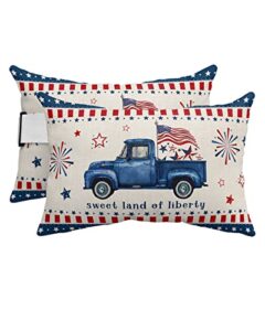 recliner head pillow ledge loungers chair pillows with insert 4th of july truck red and blu patriotic retro lumbar pillow with adjustable strap outdoor waterproof patio pillows for beach pool, 2 pcs