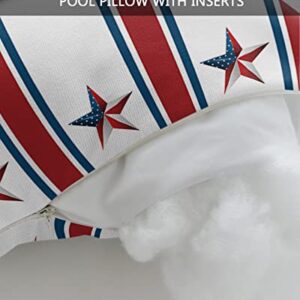 Recliner Head Pillow Ledge Loungers Chair Pillows with Insert 4th of July Star Stripes White Lumbar Pillow with Adjustable Strap Outdoor Waterproof Patio Pillows for Beach Pool Chair, 2 PCS