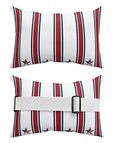 Recliner Head Pillow Ledge Loungers Chair Pillows with Insert 4th of July Star Stripes White Lumbar Pillow with Adjustable Strap Outdoor Waterproof Patio Pillows for Beach Pool Chair, 2 PCS