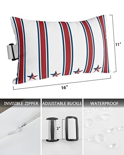 Recliner Head Pillow Ledge Loungers Chair Pillows with Insert 4th of July Star Stripes White Lumbar Pillow with Adjustable Strap Outdoor Waterproof Patio Pillows for Beach Pool Chair, 2 PCS