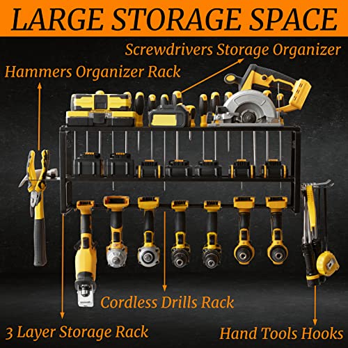 MOOMSINE Power Tool Organizer, Storage Rack for Garage Organization, Wall Mount Cordless Drill Holder and Battery Shelf, Tools Shelves with Charging Station, Heavy Duty Utility Racks - Metal - Large