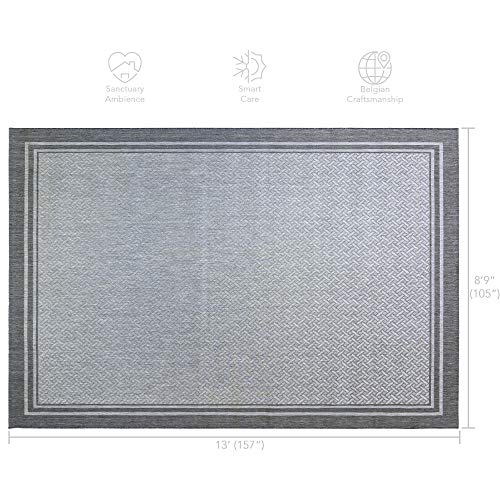 Gertmenian Indoor Outdoor Area Rug, Classic Flatweave, Washable, Stain & UV Resistant Carpet, Deck, Patio, Poolside & Mudroom, 9x13 Ft Extra Large, Simple Border, Silver Gray, 21978