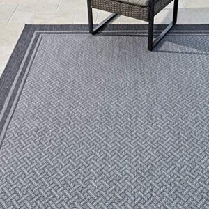 Gertmenian Indoor Outdoor Area Rug, Classic Flatweave, Washable, Stain & UV Resistant Carpet, Deck, Patio, Poolside & Mudroom, 9x13 Ft Extra Large, Simple Border, Silver Gray, 21978