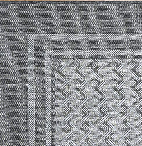 Gertmenian Indoor Outdoor Area Rug, Classic Flatweave, Washable, Stain & UV Resistant Carpet, Deck, Patio, Poolside & Mudroom, 9x13 Ft Extra Large, Simple Border, Silver Gray, 21978